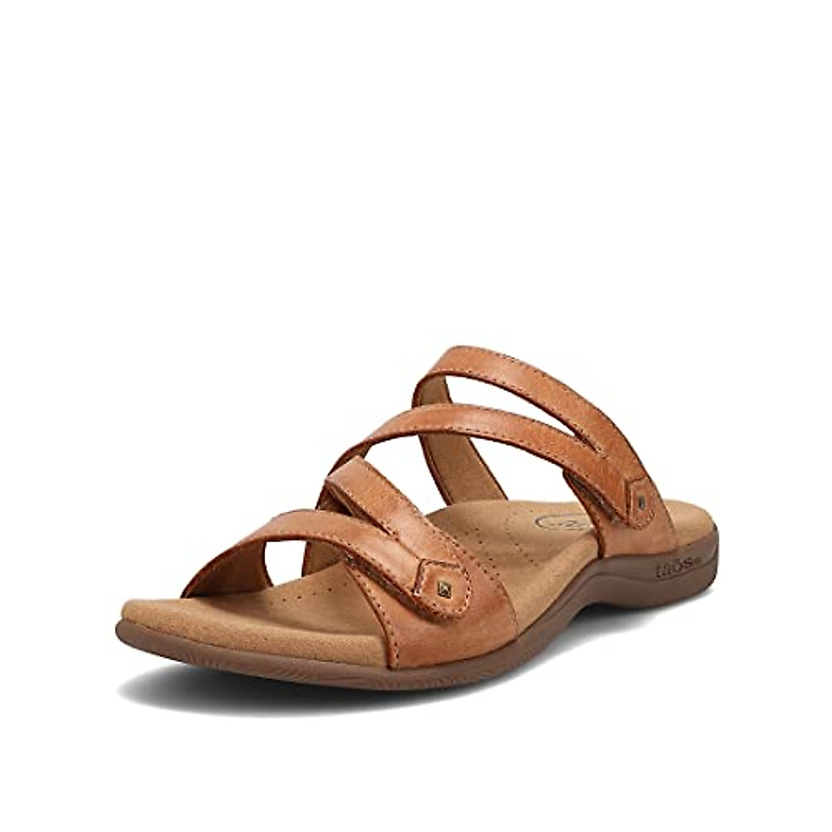 Taos Double U Premium Leather Women's Sandal - Stylish Adjustable Strap Design with Arch Support, Cooling Gel Padding for All-Day Enjoyment and Walking Comfort Caramel 9 (M) US