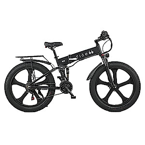 ride66 Electric Bike Folding Bicycle 1000W Powerful Motor 26 Inch Fat Tire Fork and Central Suspension 21 Speed Dual Battery Hydraulic Disc Brake for Adults