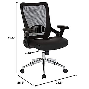 Office Star EMH Series Screen Back Adjustable Office Desk Chair with Built-in Lumbar Support and Padded Flip Arms, Black Bonded Leather