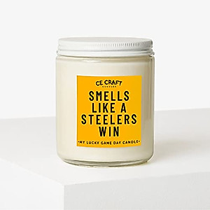 CE Craft - Smells Like A Steelers Win Candle - Football Themed Candle, Gift for Dad, Gift for Son, Football Gift, Steelers Themed Candle, Gift for Him (Iced Vanilla Woods)