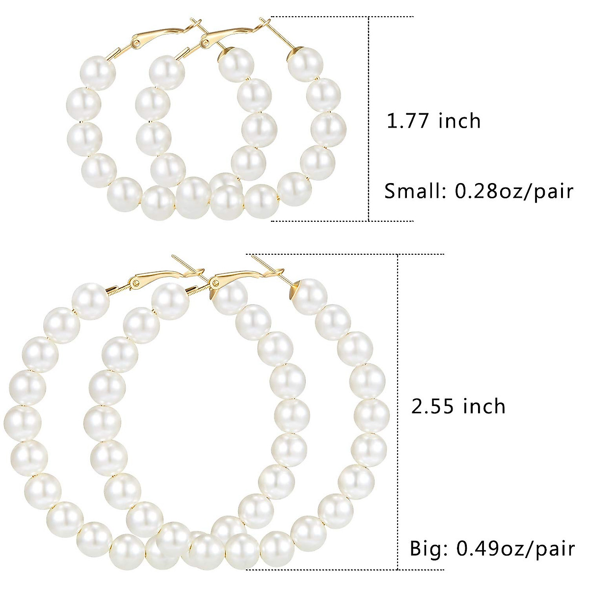 Hicarer 4 Pairs Faux Pearl Hoop Earrings for Women Large Big Drop Dangle Earrings Pearl Beaded Earrings Jewelry for Women Brides Gift
