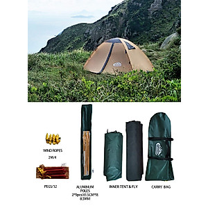 camppal Professional 1-2 Person 4 Season Expand Luggage Storage Space Mountain Tent, Lightweight Backpacking Tents, Durable Waterproof Windproof Hunting Hiking Camping Tent (Green)