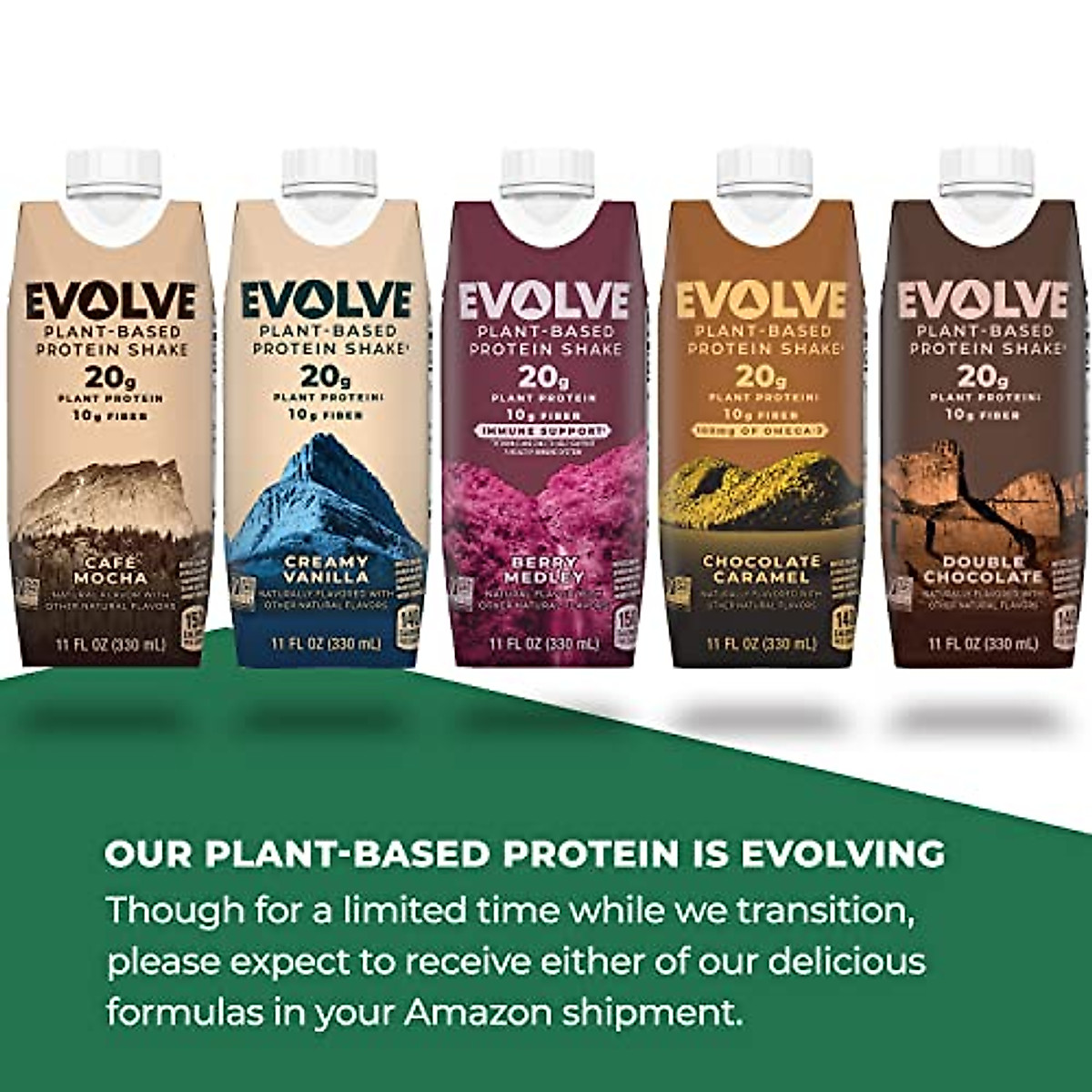 Evolve Plant Based Protein Shake, Double Chocolate, 20g Vegan Protein, Dairy Free, No Artificial Sweeteners, Non-GMO, 10g Fiber, 11oz, (4 Pack)