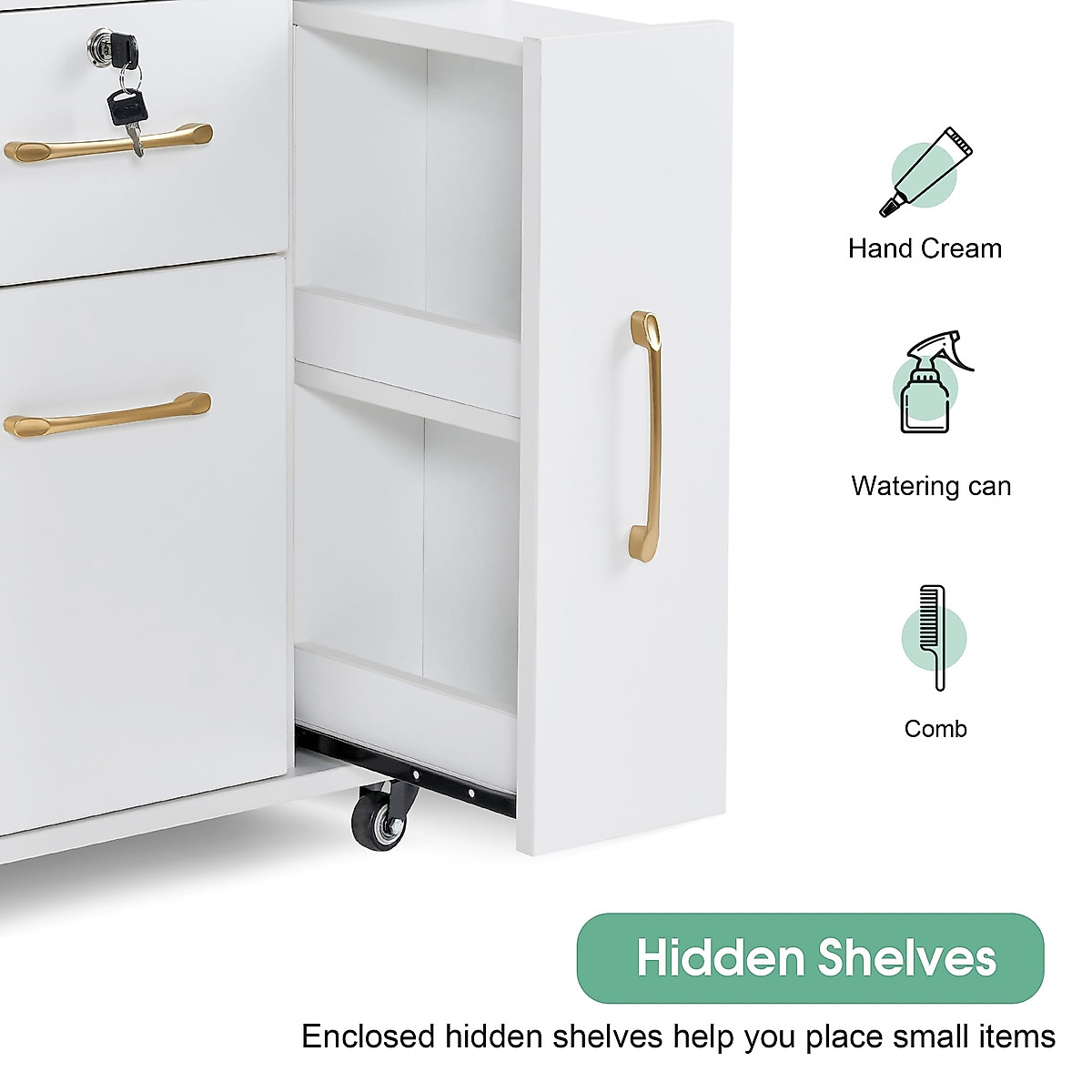 BarberPub Salon Cart with Storage Drawer Cabinet Barber Trolley with Wheels Rolling Salon Cart for Hair Stylist Beauty Organizer 2045 (White)