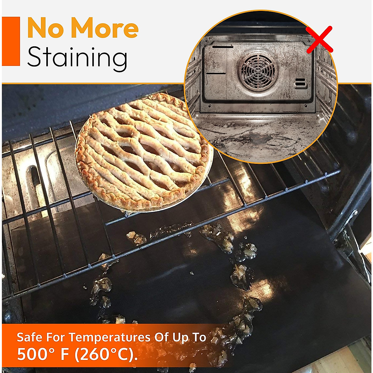 2 Pack Large Thick Heavy Duty Non Stick Teflon Oven Liners Mat, 17"x 25" BPA and PFOA Free, for bottom of Electric Oven Gas Oven Microwave Charcoal or Gas Grills