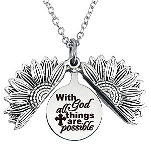 MXXGMYJ Christian Sunflower Necklace for Women Inspirational Sunflower Gifts for Girls Birthday Christmas Gifts With God All Things Are Possible Engraved Necklace