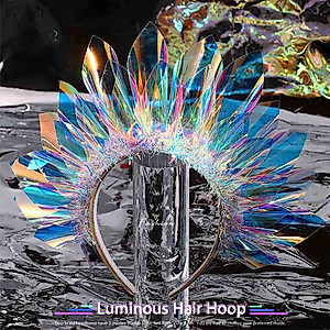 JONKY Light Up Headband Led Crown Headbands Glow Tinsel Headpiece Party Rave Hair Accessories for Women and Adults