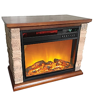 Lifesmart 3-Quartz 5,118 BTU Small Infrared Faux Stone Fireplace with Charred Log Insert and Realistic Flame, Fireplace Heater with Remote Control, 3 Settings, Overheat & Tip-Over Safety Switch