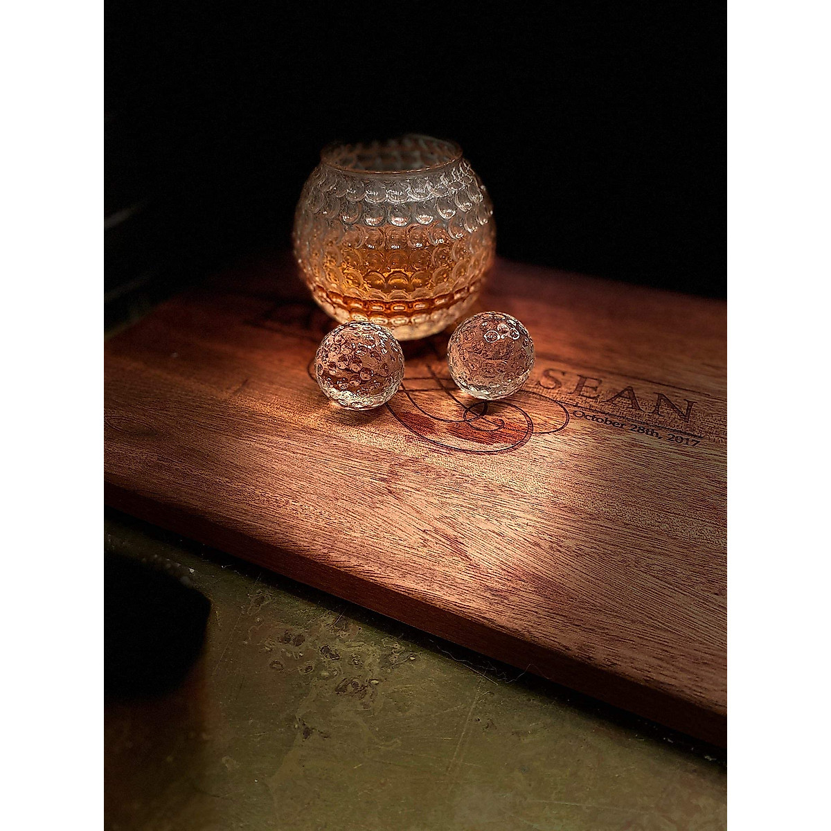 Golf Ball Shaped Whiskey Chillers, Single Whiskey Glass & Storage Bag - Non Lead Crystal Whiskey Stones for Chilling Vodka, Whiskey & Scotch - Fun Cocktail Glasses - Golf Drinking Accessories