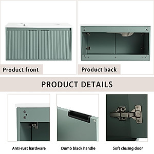 36" Wall Mounted Bathroom Vanity and Sink Combo, Floating Bathroom Vanity Storage Cabinet Set with Drop-Shaped Resin Sink Top & Soft Close Door Modern Bathroom Vanity Set for Small Space, Green