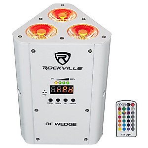 2 Rockville RF Wedge White RGBWA+UV Battery Wireless DMX DJ Up Lights+RF Remotes
