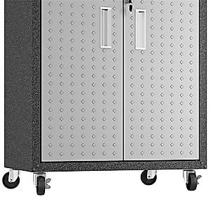 Pemberly Row Metal 2 Door Mobile Garage Storage Cabinet with Lock in Gray