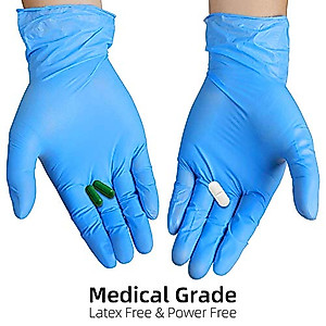 Large Disposable Vinyl Exam Gloves, 4 Mil-Thick -Latex Free Powder Free, Food Safe, Cleaning Gloves-Blue, 100 count