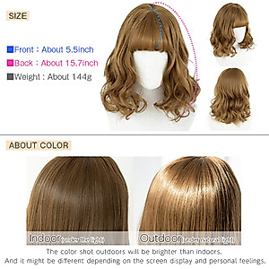ブライトララ BRIGHT LELE Natural Full Medium Wavy Hair Wigs With Bangs for Women Synthetic Curly Hair Wig for Daily Party Cosplay Wig HF617-NB