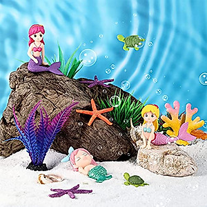 Aquarium Fish Tank Mermaid Ornament Miniature Mermaid Figurines with Simulated Seaweed for DIY Craft Aquarium Fish Tank Desk Accessories Decoration