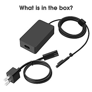 65W Surface Pro Laptop Charger AC Adapter for Microsoft Surface Pro 3, 4, 5, 6, 7, 8, 9, 10, X, Surface Book 3, 2, 1, Windows Surface Laptop 6, 5, 4, 3, 2, 1, Surface Go Tablet, with 6.2ft Power Cord