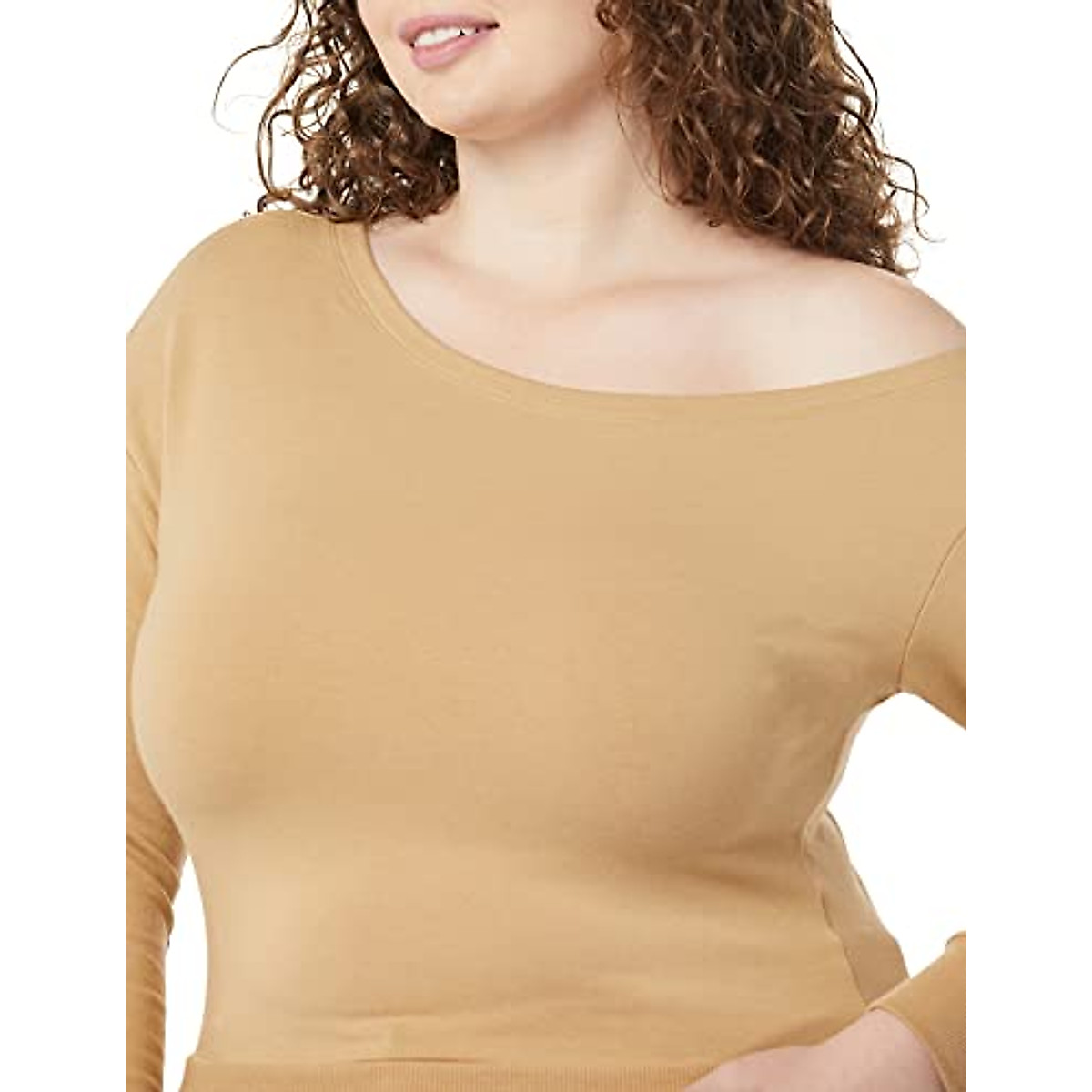 Daily Ritual Women's Terry Cotton & Modal Cut Out Shoulder Sweatshirt, Tan, Small