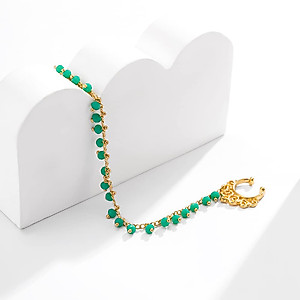 Denifery Bead Nose Rings Hoop Chain Fake Septum Ring Non Piercing Nose Rings with Chain Nose to Ear Chain Nose Ring Body Jewelry for Women (Green)