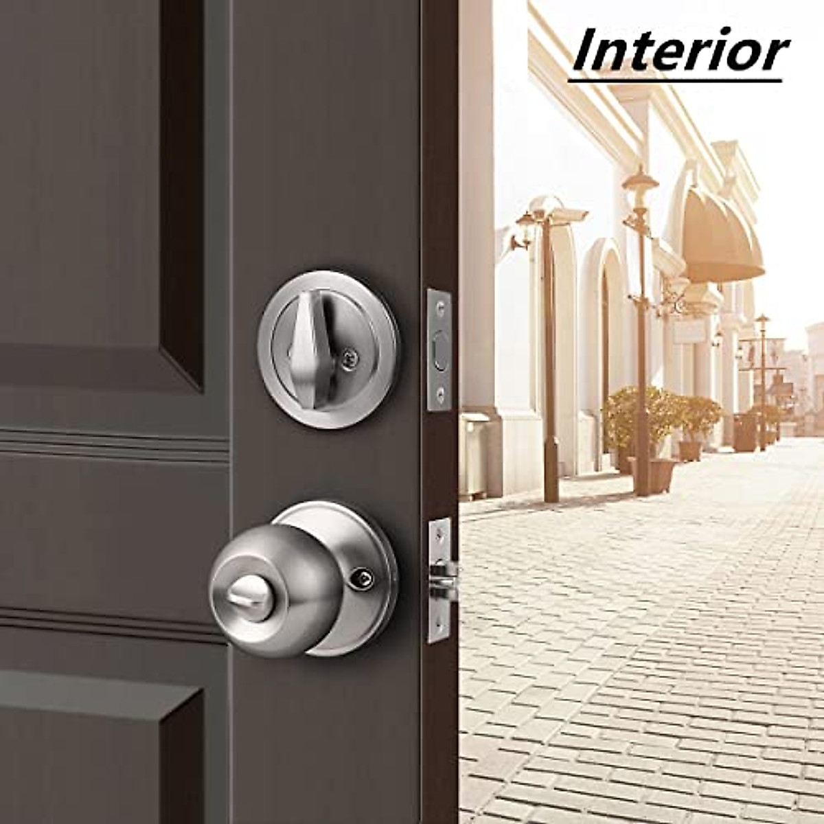 Probrico Satin Nickel Entry Door Knob and Single Cylinder Deadbolt Combo Pack, Keyed Alike Lock Set Handleset Exterior Hardware(for Entry and Front Door),2 Set