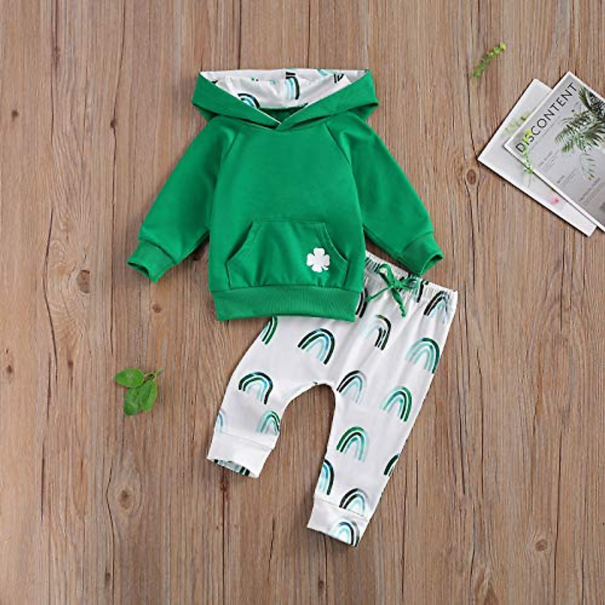 GOOCHEER St. Patrick's Day Baby Boy Girl Outfit Long Sleeves Hoodie Top Pants Baby Boys Girls St Patrick's Day Clothes (Green, 12-18 Months)