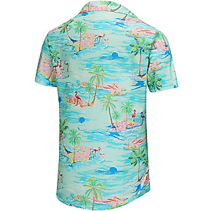 KYKU Men's Short Sleeve Tropical Shirts Hawaiian Button Down Shirt, Green, 2XL