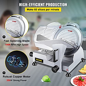 VBENLEM Commercial Meat Slicer,12 inch Electric Meat Slicer Semi-Auto 420W Premium Carbon Steel Blade Adjustable Thickness, Deli Meat Cheese Food Slicer Commercial and for Home use,Sliver