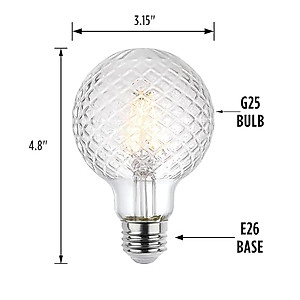Westinghouse 5268020 5.5 Watt (40 Watt Equivalent) Cut Glass G25 Dimmable Clear Filament LED Light Bulb, Medium Base, 6 Pack
