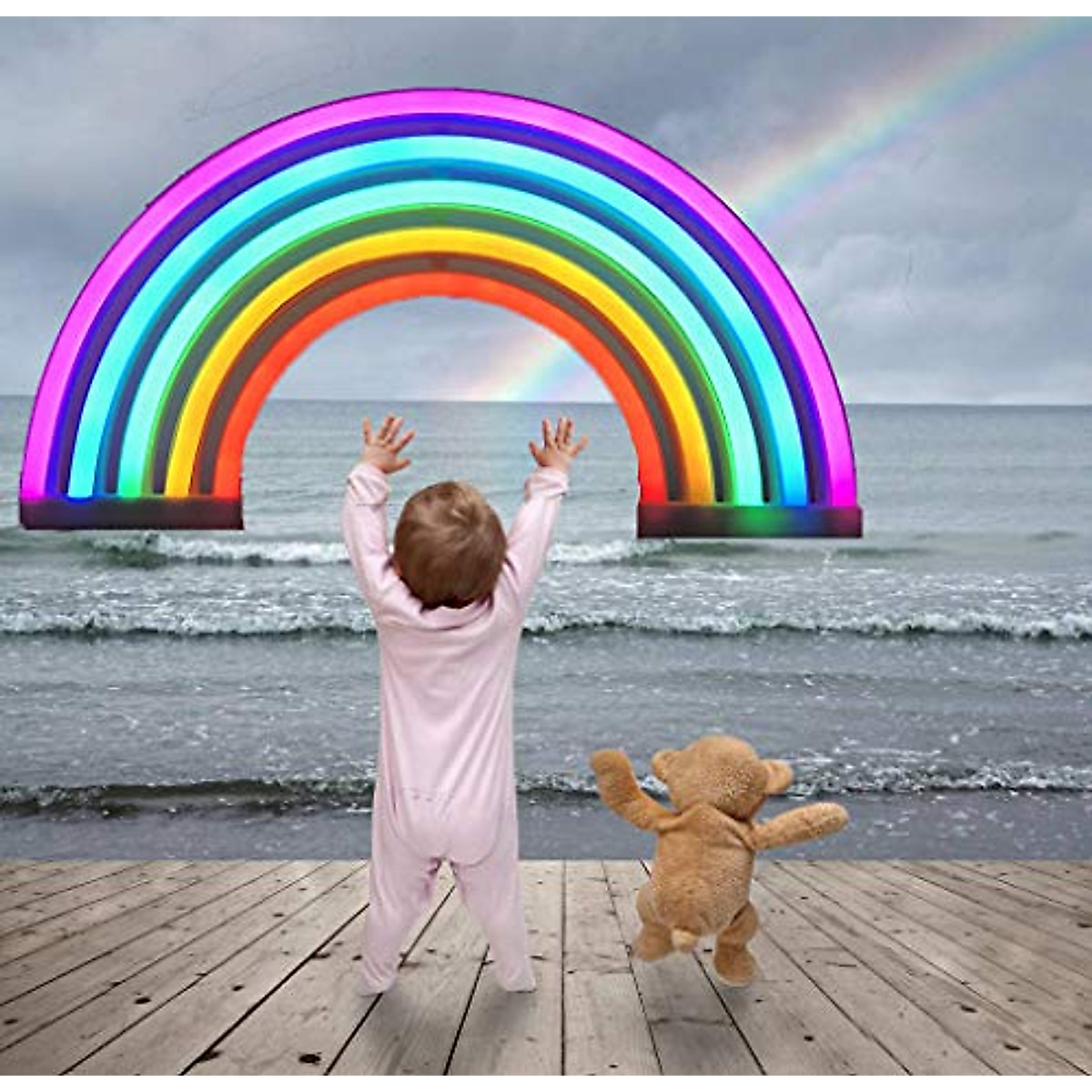 Nordstylee Neon Rainbow Light Signs,Led Rainbow Night Lights Decor Lights for Kid's Gift, Wall, Birthday Party, Christmas, Wedding Decoration