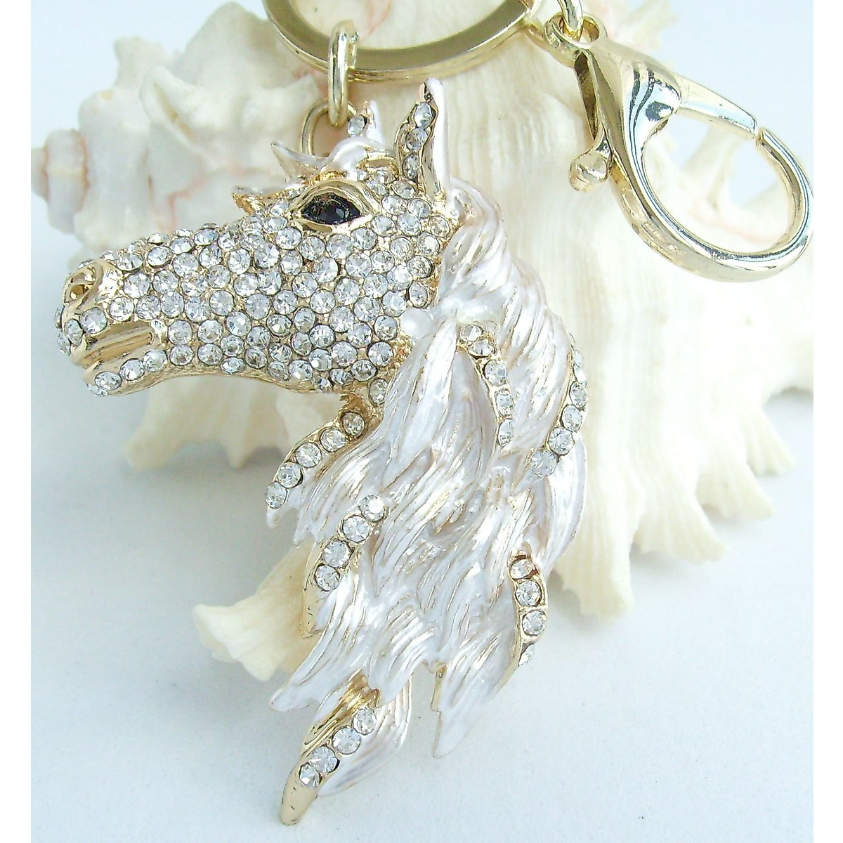 Sindary Austrian Crystal Art Style 2.76" Horse Keychain Pendant K6535 (Gold-Tone Clear)