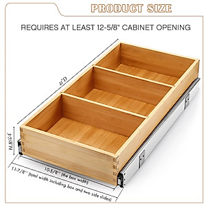 Pull Out Cabinet Drawer Organizer, Sliding Bamboo Wood Storage Rack Organization, Gliding Cupboard Shelf for Kitchen, Pantry, Slide Out Spice Rack Container Lid Organizer with Dividers, 20.5''W x