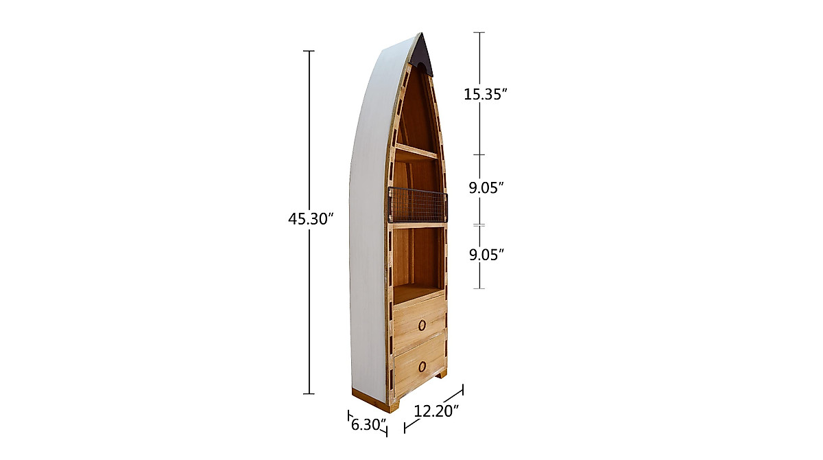 Nautical Wooden Boat Shelf – Wall Decor with Storage Drawers