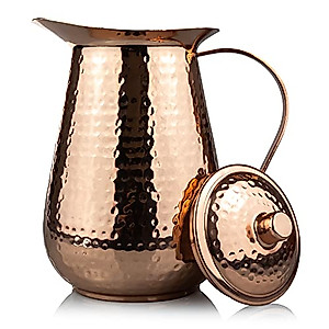 Kosdeg - Copper Pitcher With Lid - 68 Oz - Drink More Water, Lower Your Sugar Intake And Enjoy The Health Benefits - Pure Copper Handmade Hammered Jug, The Best Bedside Carafe - Heavy Gauge