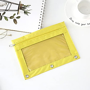 Zippered Pen Pencil Binder Pouch 3 Rings with Clear Window for School Classroom Organizers 8 Pcs (Yellow)