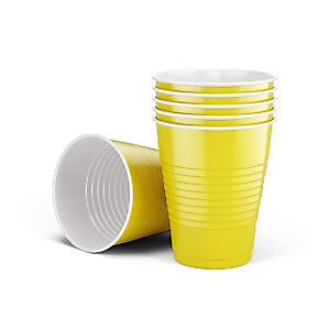 DecorRack 80 Party Cups, 16 oz -BPA Free- Plastic Soda Cups, Perfect for Birthday, Picnic, Indoor and Outdoor Event, Stackable, Reusable, Disposable Cup, Yellow (Pack of 80)