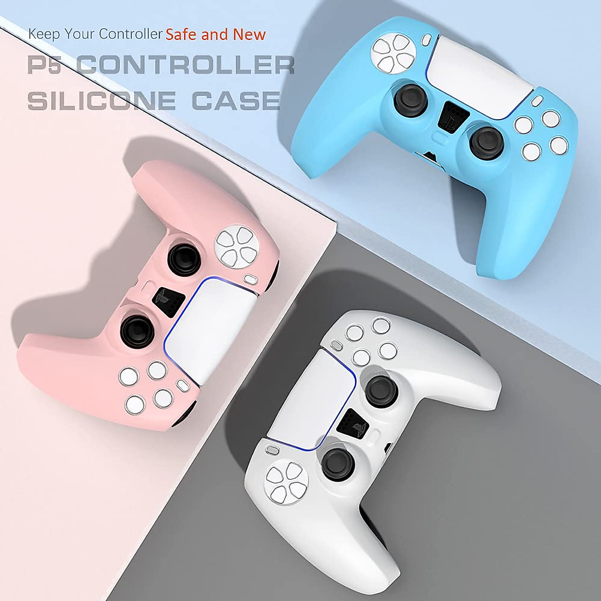 Pink PS5 Controller Skin, Peziang Ergonomic Anti-Slip Soft Ultra-Thin Silicone Protective Cover Gamepad Case for Play Station 5 DualSense Wireless Controller with 2 Cute Thumb Grip Caps