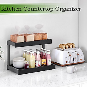 MARTY 2 Tier Spice Rack Organizer for Countertop, 15.8''L Coffee Station/Bathroom Organizer Countertop, Counter Shelf Desktop Storage Organizer for Kitchen, Bedroom, Office (Black)