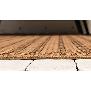 Unique Loom Outdoor Border Collection Transitional Indoor & Outdoor Casual Striped Tonal Border Area Rug (6' 0 x 9' 0 Rectangular, Light Brown/ Olive)