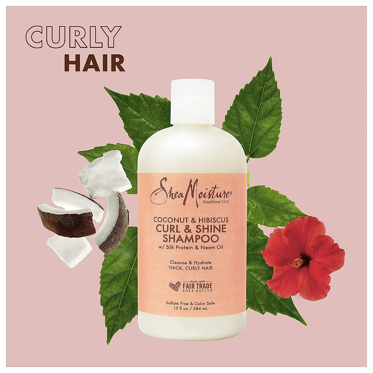 SheaMoisture Shampoo Curl and Shine for Curly Hair Coconut and Hibiscus Paraben Free Shampoo 13 oz