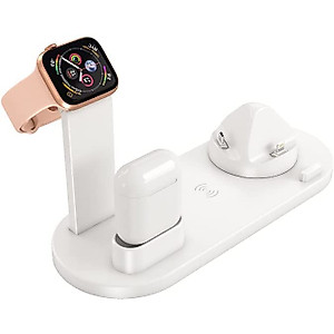 Multi-Port Fast Wireless Charging Station | Universal Contactless Charging Docks | Compatible with Smart Devices, Watch, AirPods Pro, iPhone 14/13/12/11 Pro Max/X/XS/XR 8/Plus (6-in-1 White)