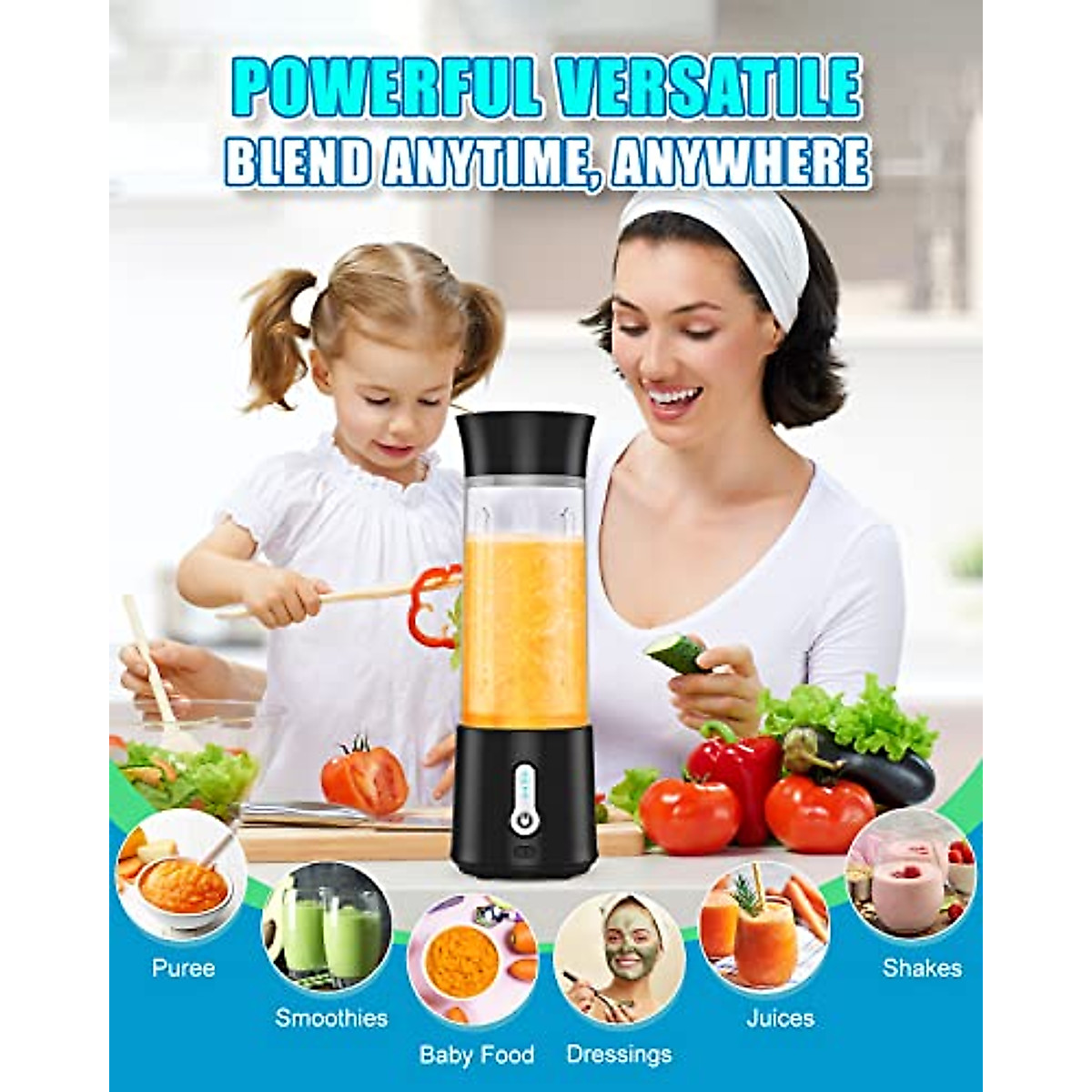 Portable Blender for Smoothies and Shakes, USB Rechargeable Personal Blender with 6 Stainless Steel Blades, 17 Oz Mini Blender with BPA-Free, Handheld Personal Size Blender for Home/Travel/Outdoor/Gym