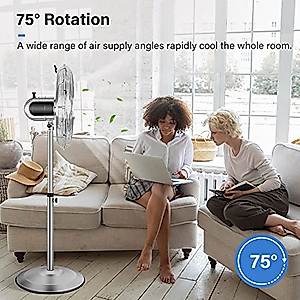 16 Inch Stand Fan, Adjustable Heights, Horizontal Ocillation 75°, 3 Settings Speeds, Low Noise, Quality Made Durable Fan, High Velocity, Heavy Duty Metal For Industrial, Commercial, Residential