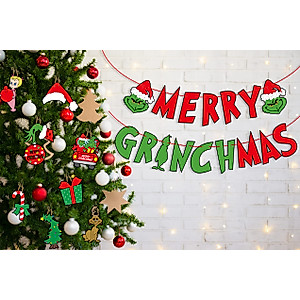 Merry Christmas Banner Christmas Decorations Red and Green Decorations Christmas Party Banner Decor for Home Office Fireplace Mantel