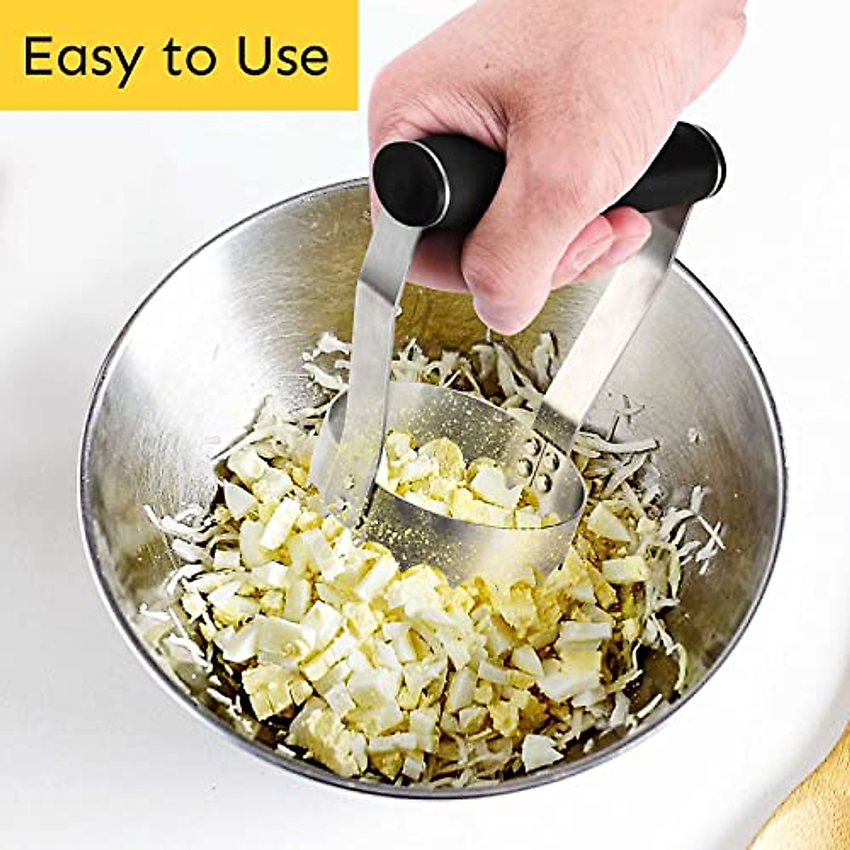 HULISEN Cutlery Serrated Food Chopper, 3 Inch Stainless Steel Manual Hand Chopper with Grip Handle & Serrated Tooth Edge, Handheld Chopper, Chop Cabbage, Egg, Nut, Ground Meat, Vegetable for Salad