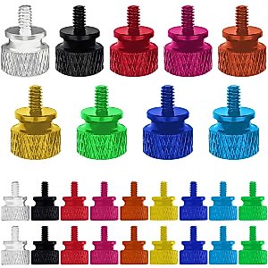 DKARDU Computer Case Thumbscrew, Anodized Aluminum (6-32 Thread) M3.5 for PC Cover/Power Supply/PCI Slots/Hard Drives, Colorful Aluminum Alloy Knurled Thumbscrew, 18 PCS