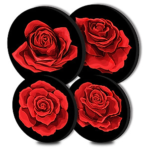 Red Rose Electric Stove Burner Covers，Set of 4 Round Stove Burner Covers，8 Inches and 10 Inches，Gas Stove Burner Covers,Metal Stove Burner Cover，Rose Bloom Cooktop Decorative，Home Decor,Kitchen Decor
