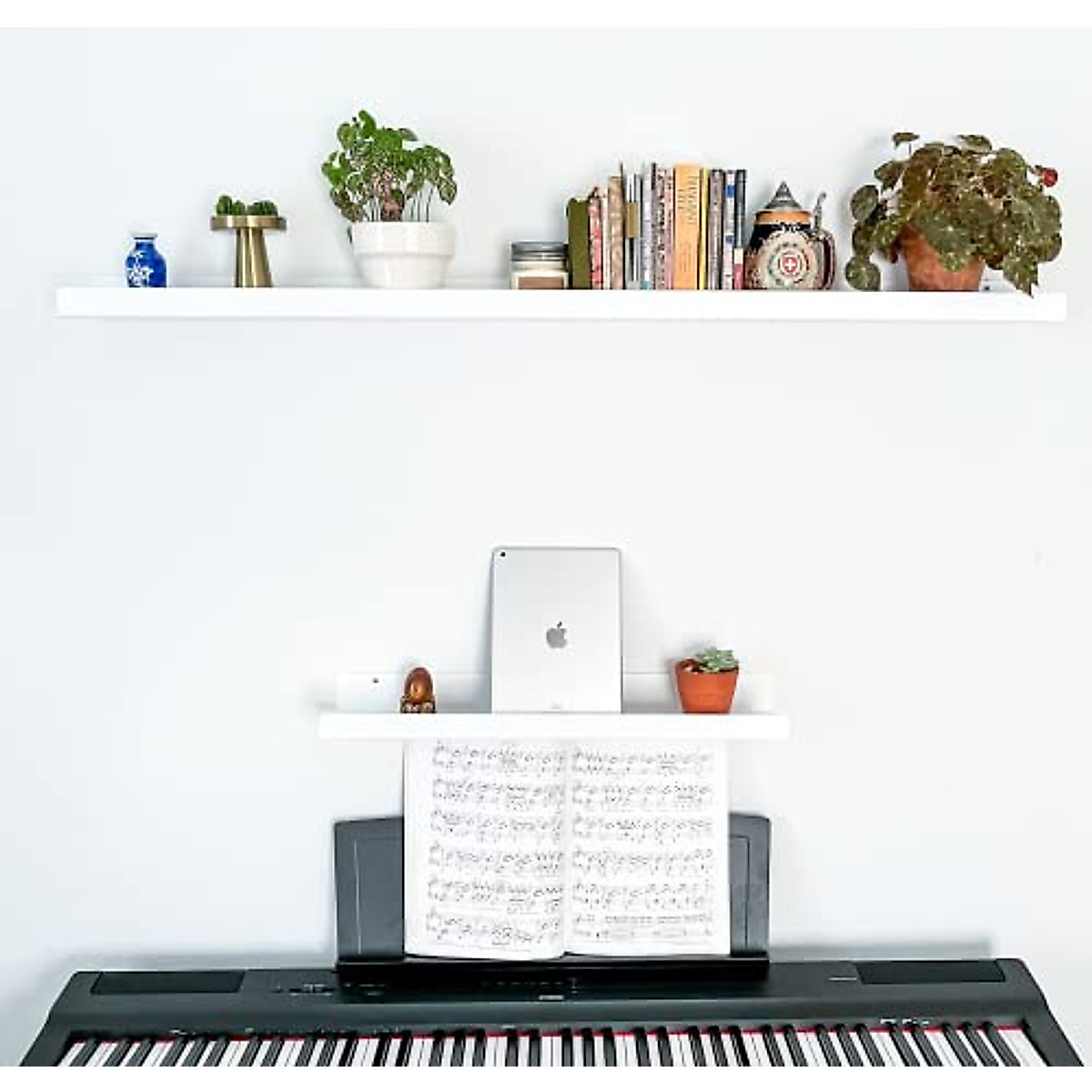 DIY CARTEL Made in USA Floating Metal Wall Shelf Picture Ledge - USA Manufactured Steel - Industrial Heavy Duty Modern Farmhouse Rustic Designed Shelf (48in White)