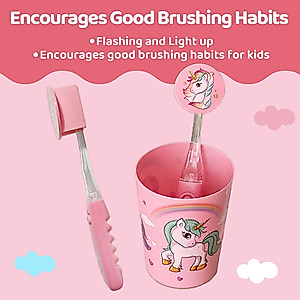 Lily's Home Kids Flashing Timer Toothbrush Kids with Soft Bristles, Rising Cup & Cover - Fun 2-Min Light-Up Brushing for Children - Toddler Toothbrush Soft Toothbrush Kit (Unicorn)