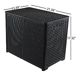 Readsky 2 Sections Plastic Folding Hamper with Lid, Small Plastic Laundry Hamper Separation Basket, Black