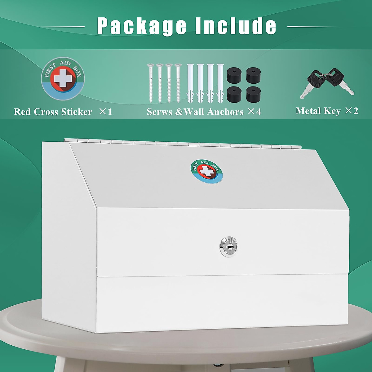 KYODOLED Wall Mount Medicine Lock Box, Drug Cabinet with Key, Large Capacity Secure Steel Prescription, First Aid Kit for Emergencies Home and School use, White, 12.2 * 5.9 * 7.87 inch