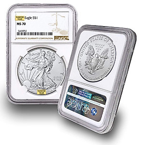 1986 - Present (Random Year) 1 oz Silver American Eagle Coin MS-70 (MS70 - Type 1 or 2) $1 Mint State NGC